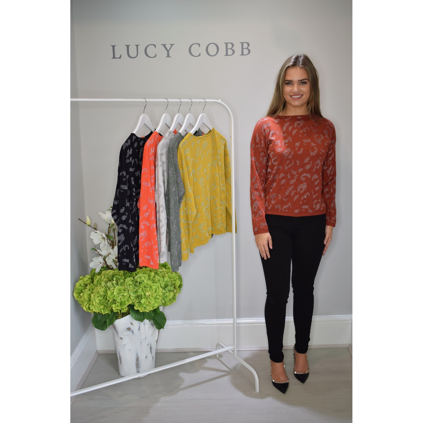 Lucy Cobb Gilly Glitter Print Jumper in Rust