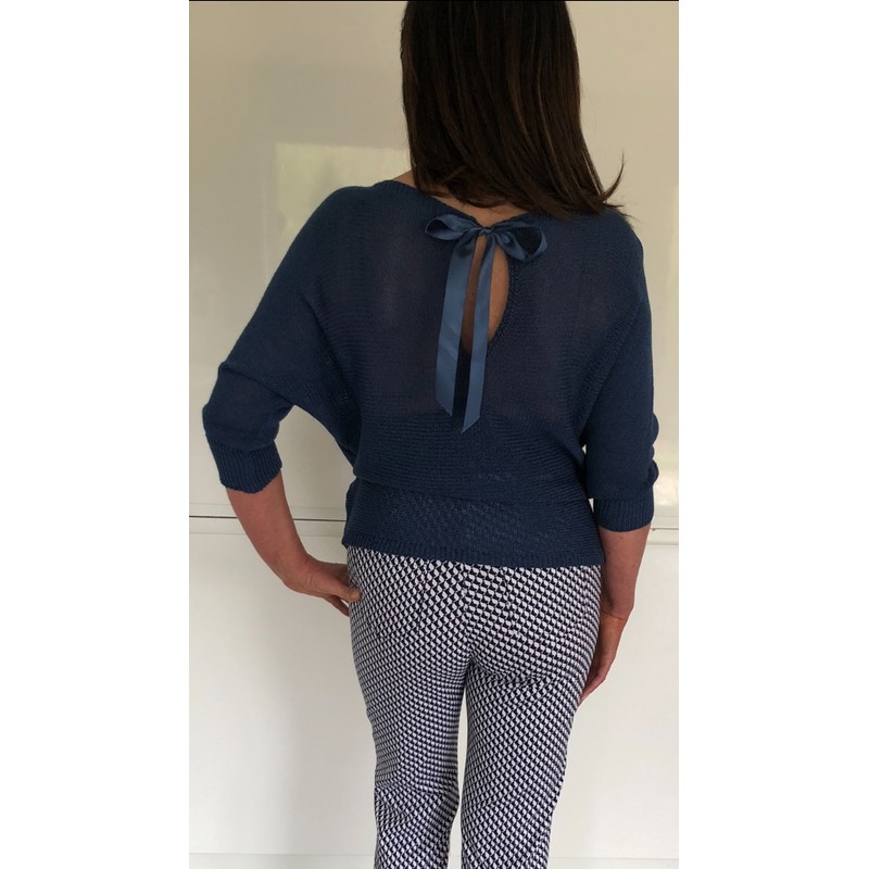 Lucy Cobb Satin Bow Back Jumper in Navy