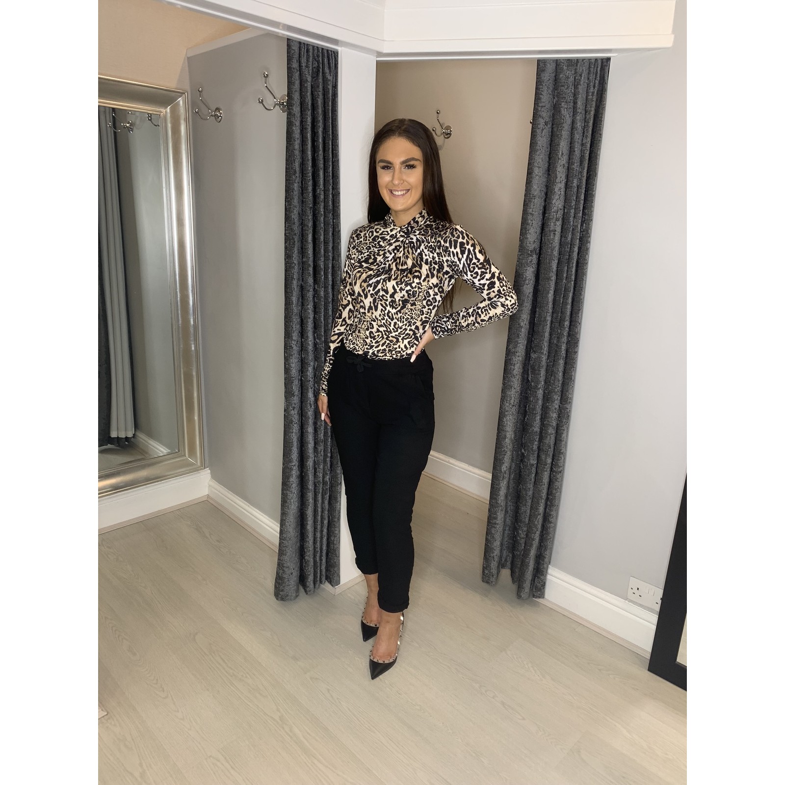 Lucy Cobb Tori Twist Front Printed Top in Leopard Print