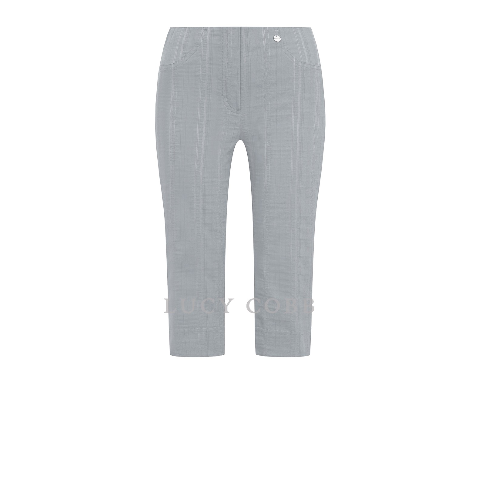 Robell Bella 05 Cotton Rich Seersucker Shorts in Light Grey