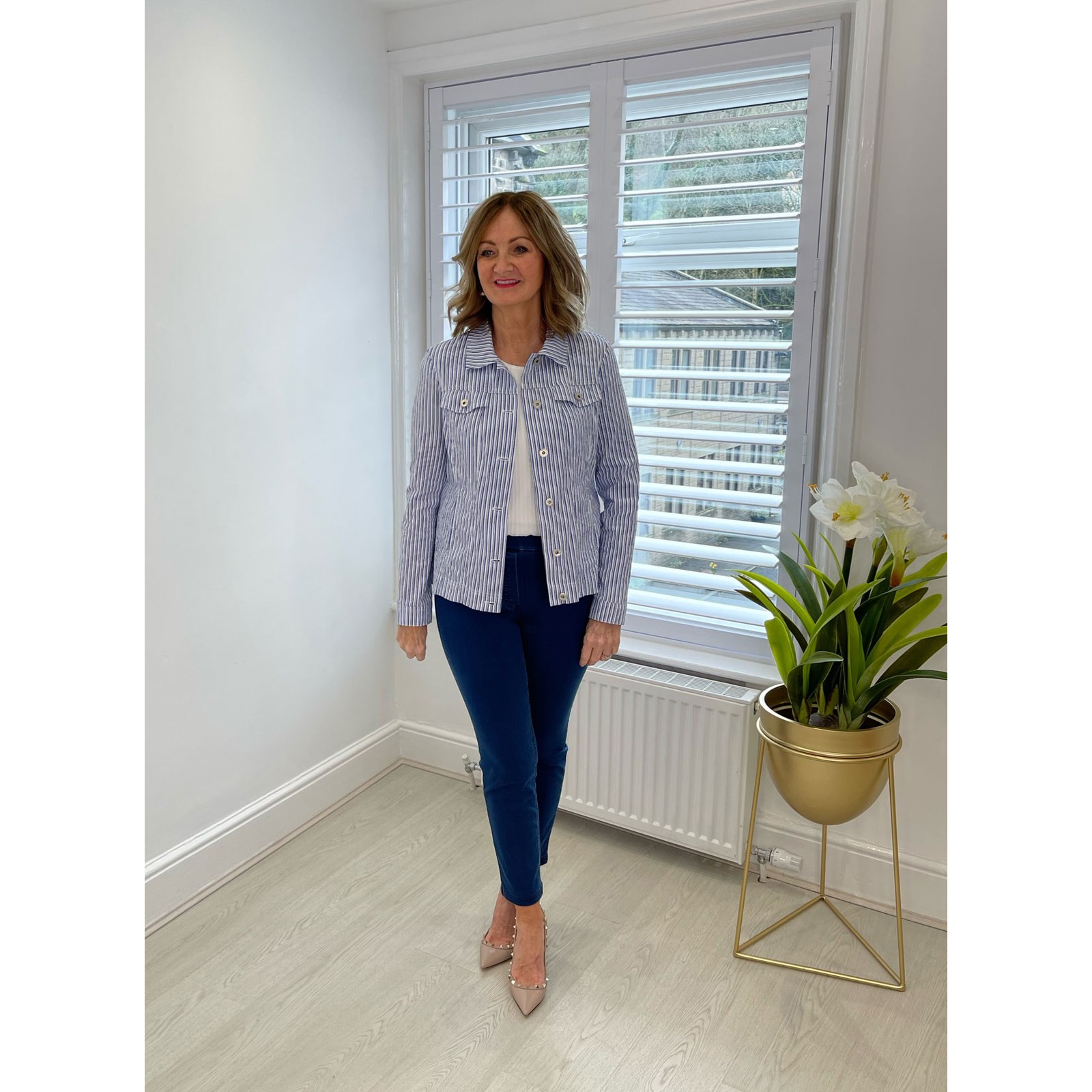 Robell Striped Seersucker Happy Jacket in French Navy