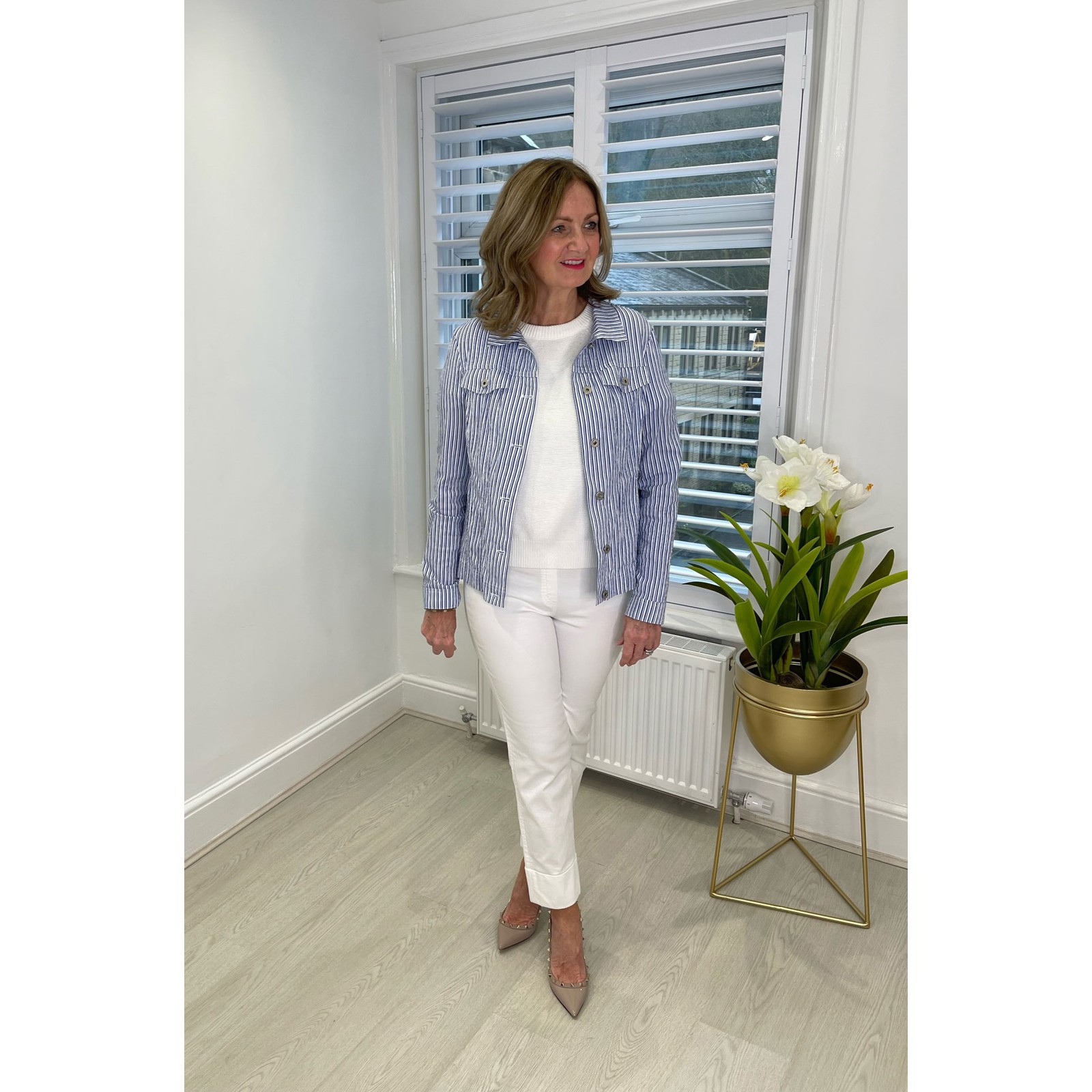 Robell Striped Seersucker Happy Jacket in French Navy