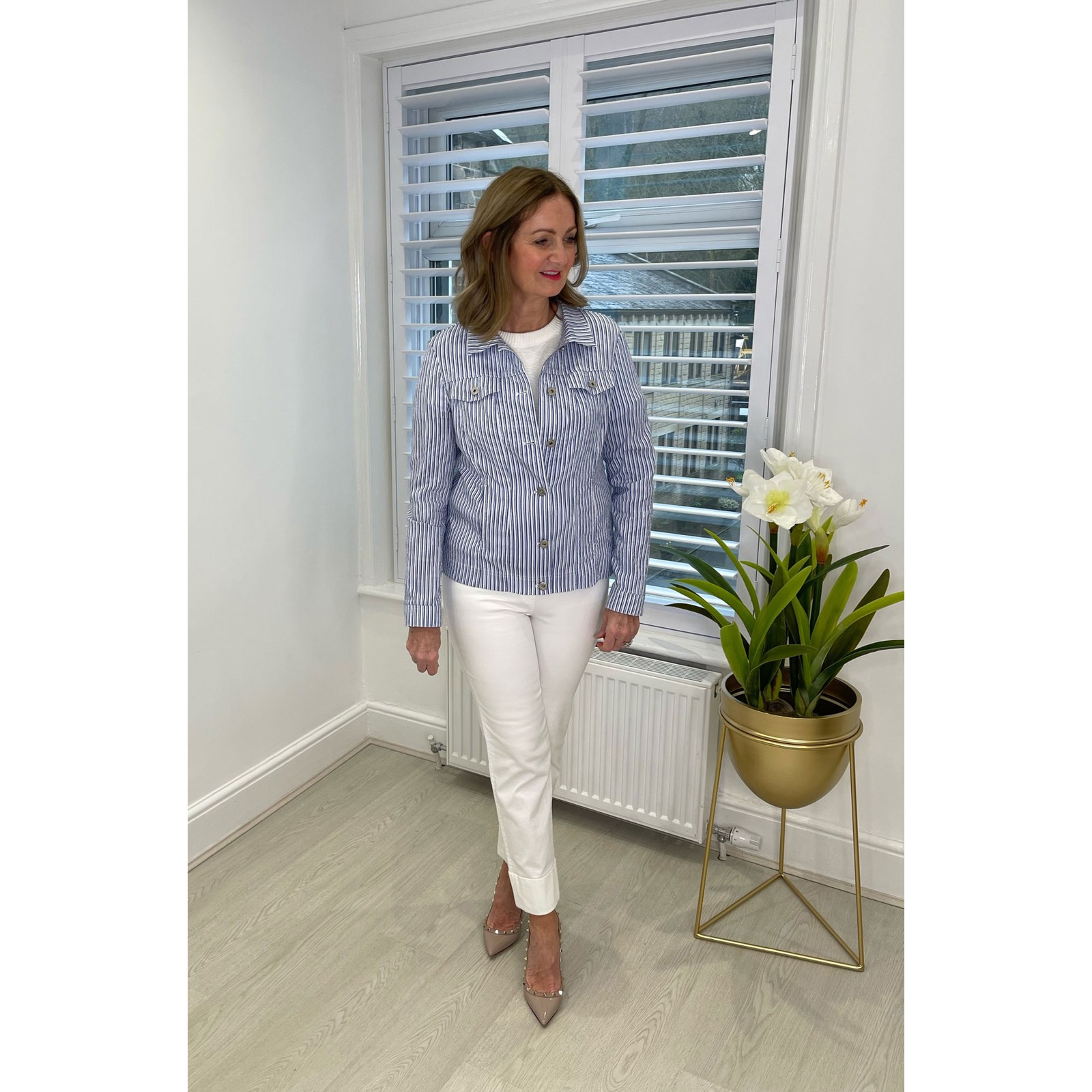 Robell Striped Seersucker Happy Jacket in French Navy