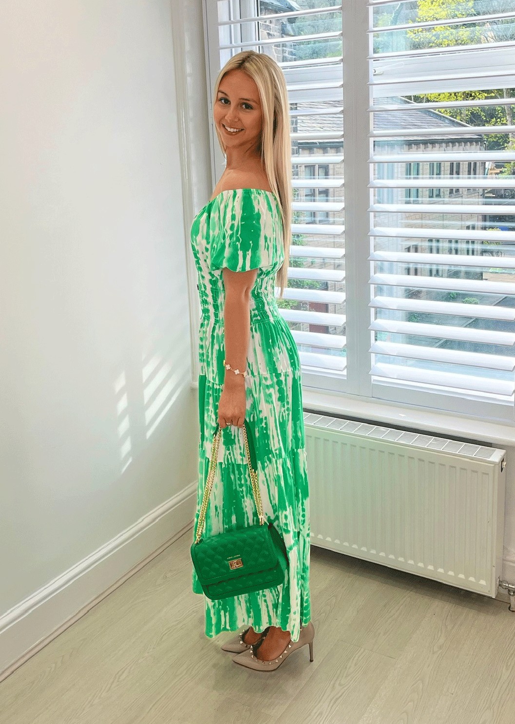 Lucy Cobb Bianca Bardot Maxi Dress in Emerald