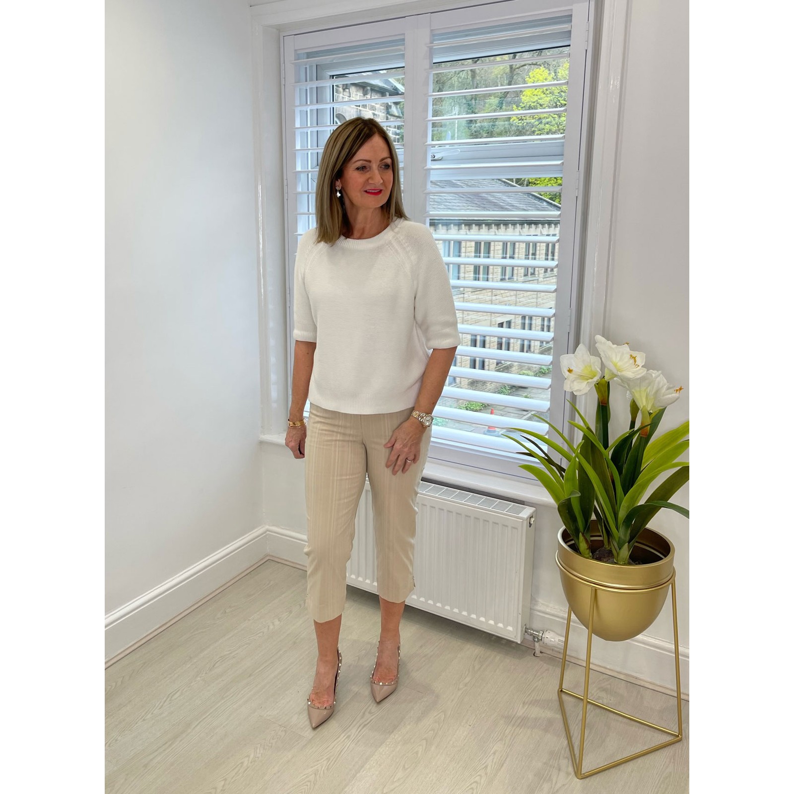 Robell Marie 07 Cotton Rich Seersucker in Beige