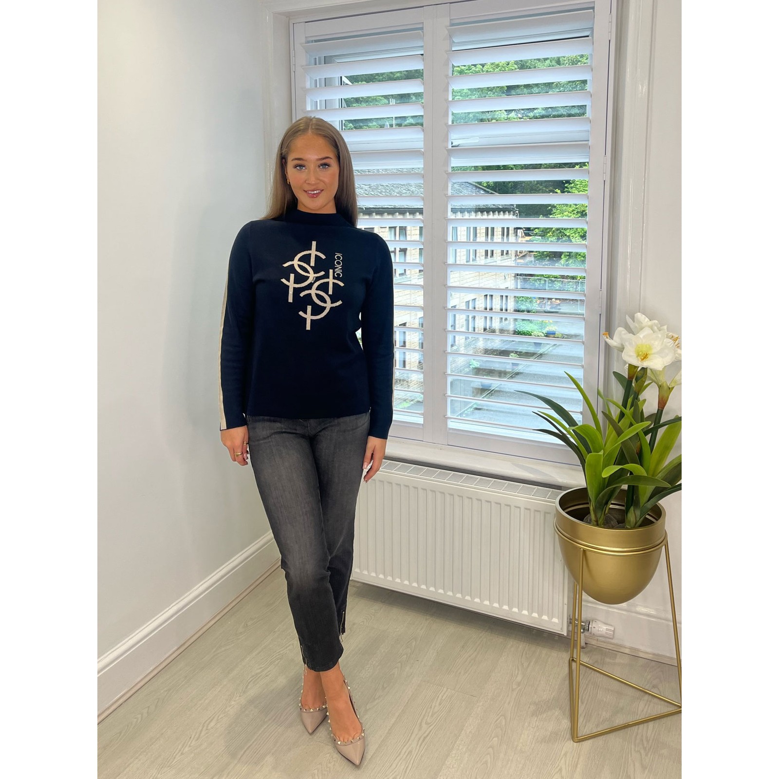 Icona 'Iconic' Motif Jumper in Navy