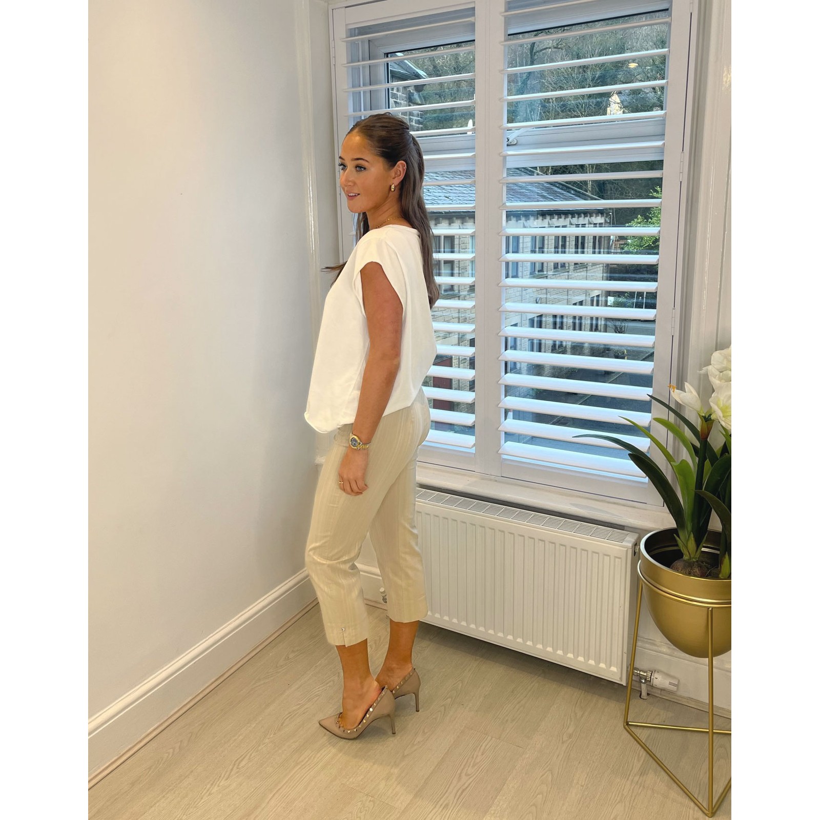 Robell Marie 07 Cotton Rich Seersucker in Beige