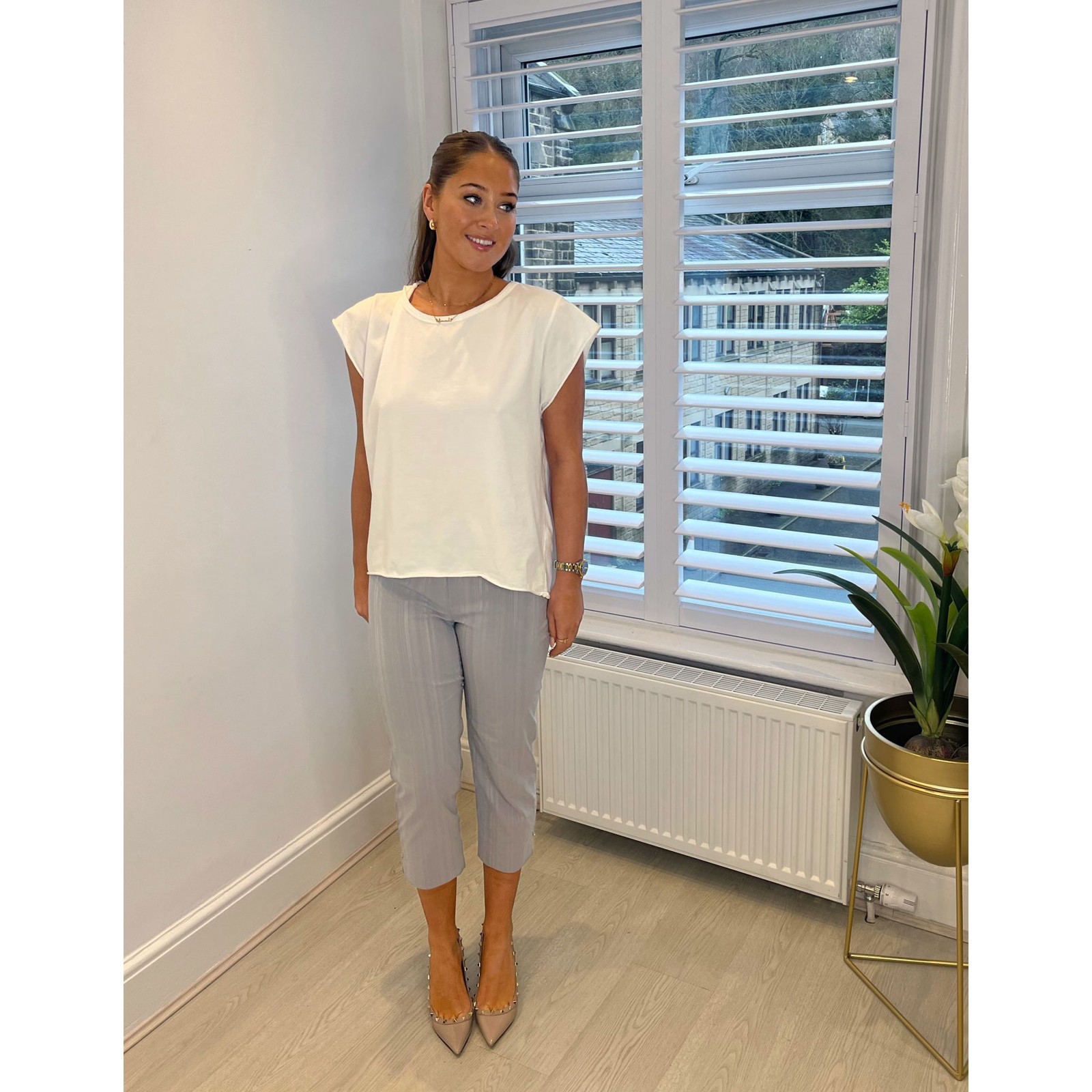 Robell Marie 07 Cotton Rich Seersucker in Light Grey