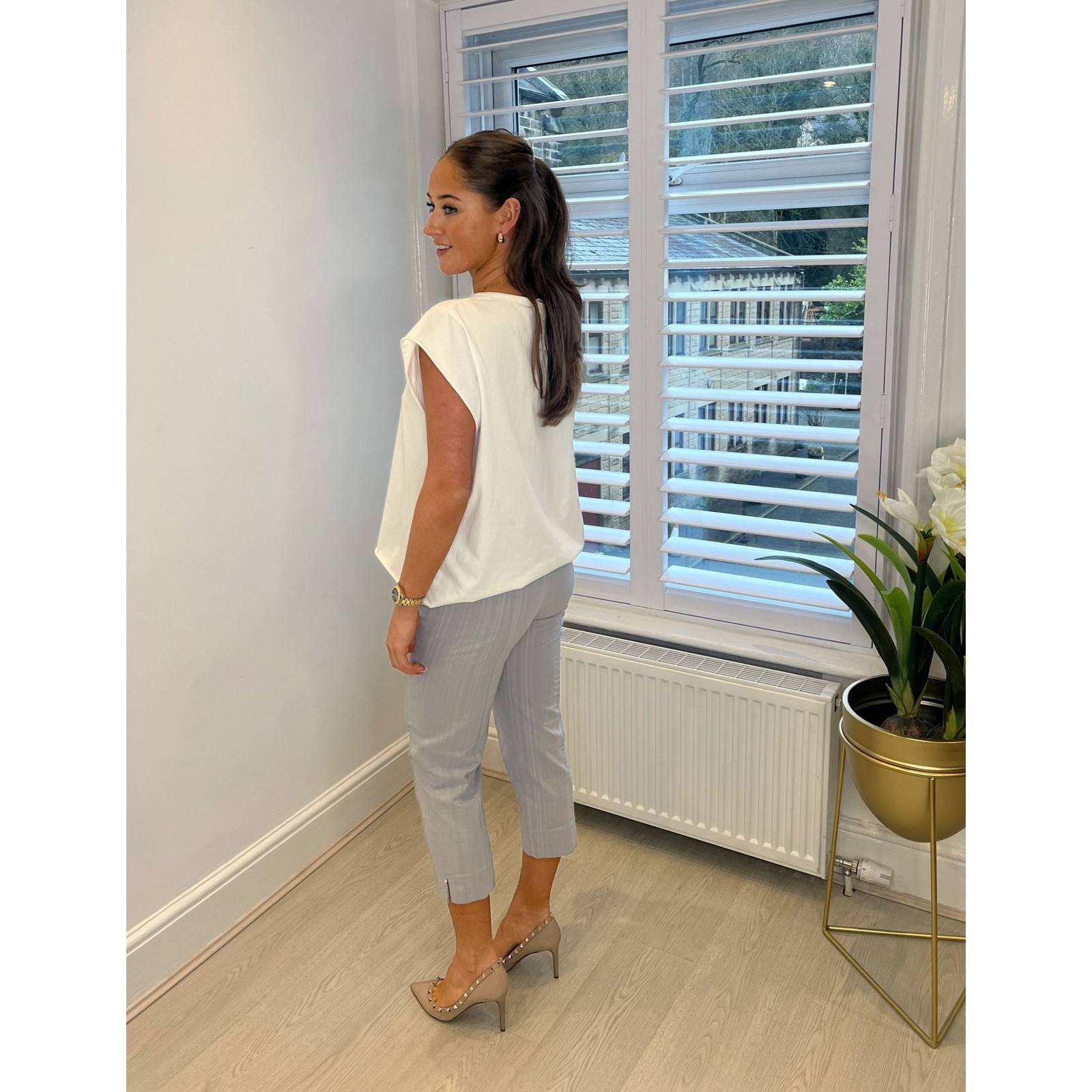 Robell Marie 07 Cotton Rich Seersucker in Light Grey