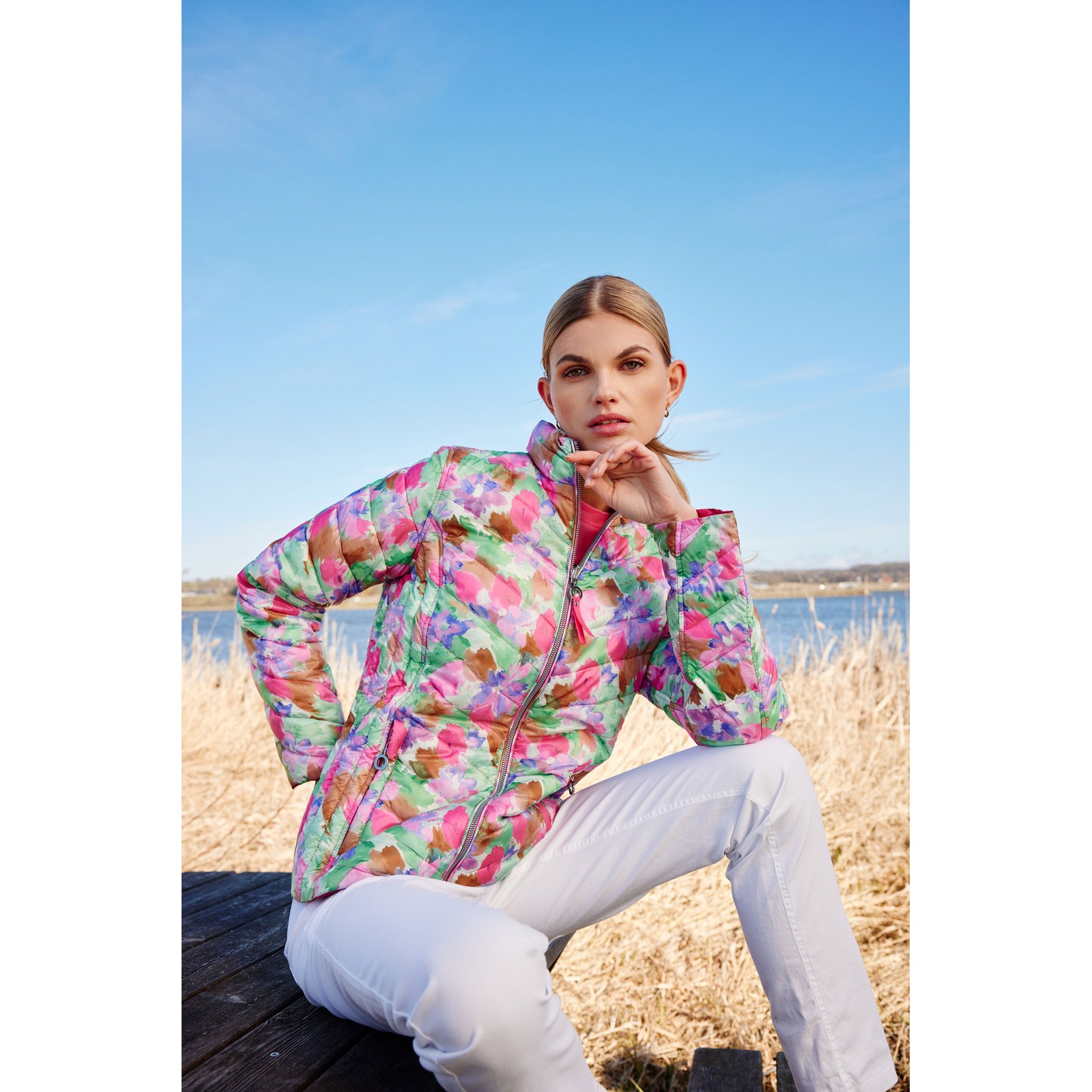 Frandsen Fern Reversible Padded Coat in Fuchsia Mix