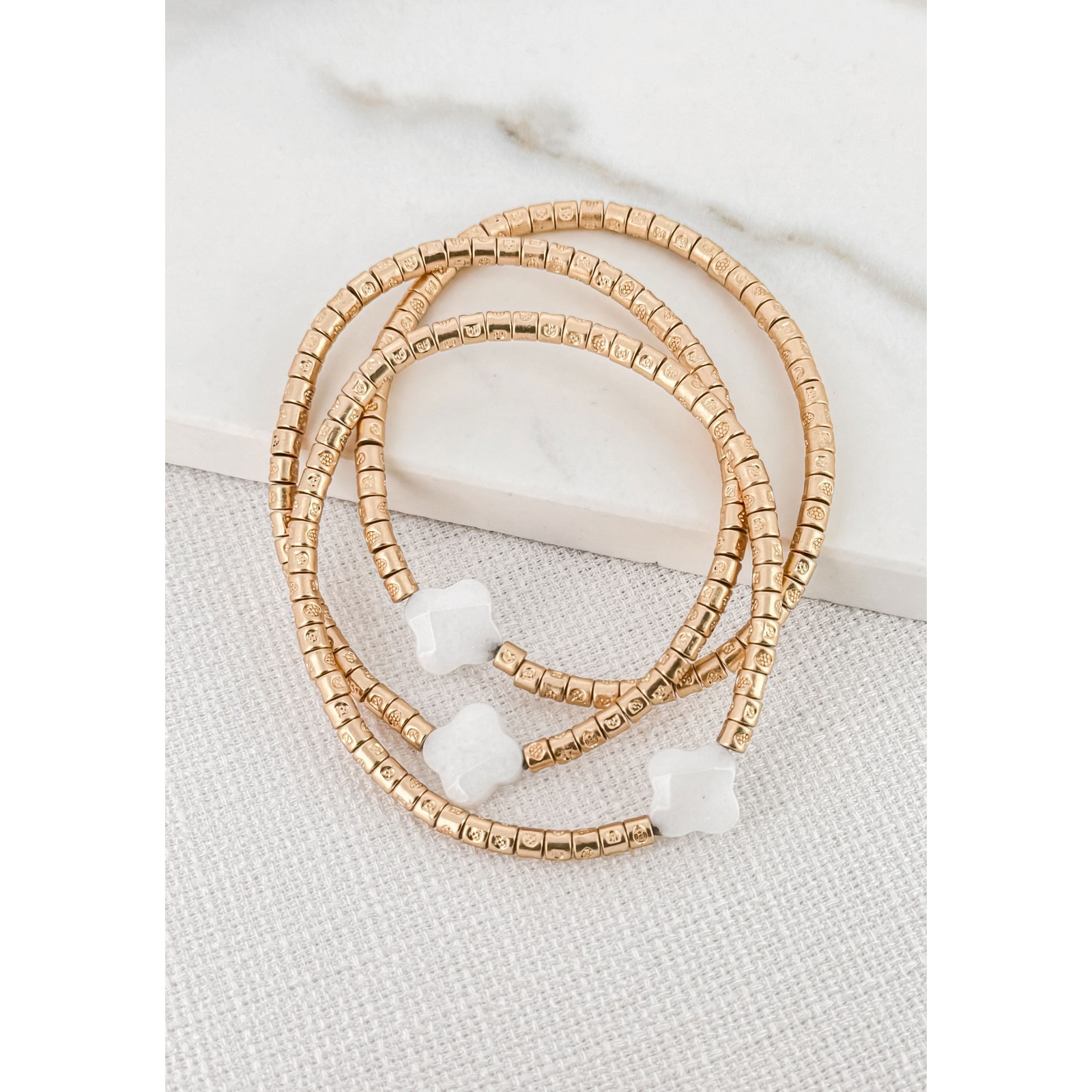 Envy Clover Gem Layered Bracelet in White & Gold