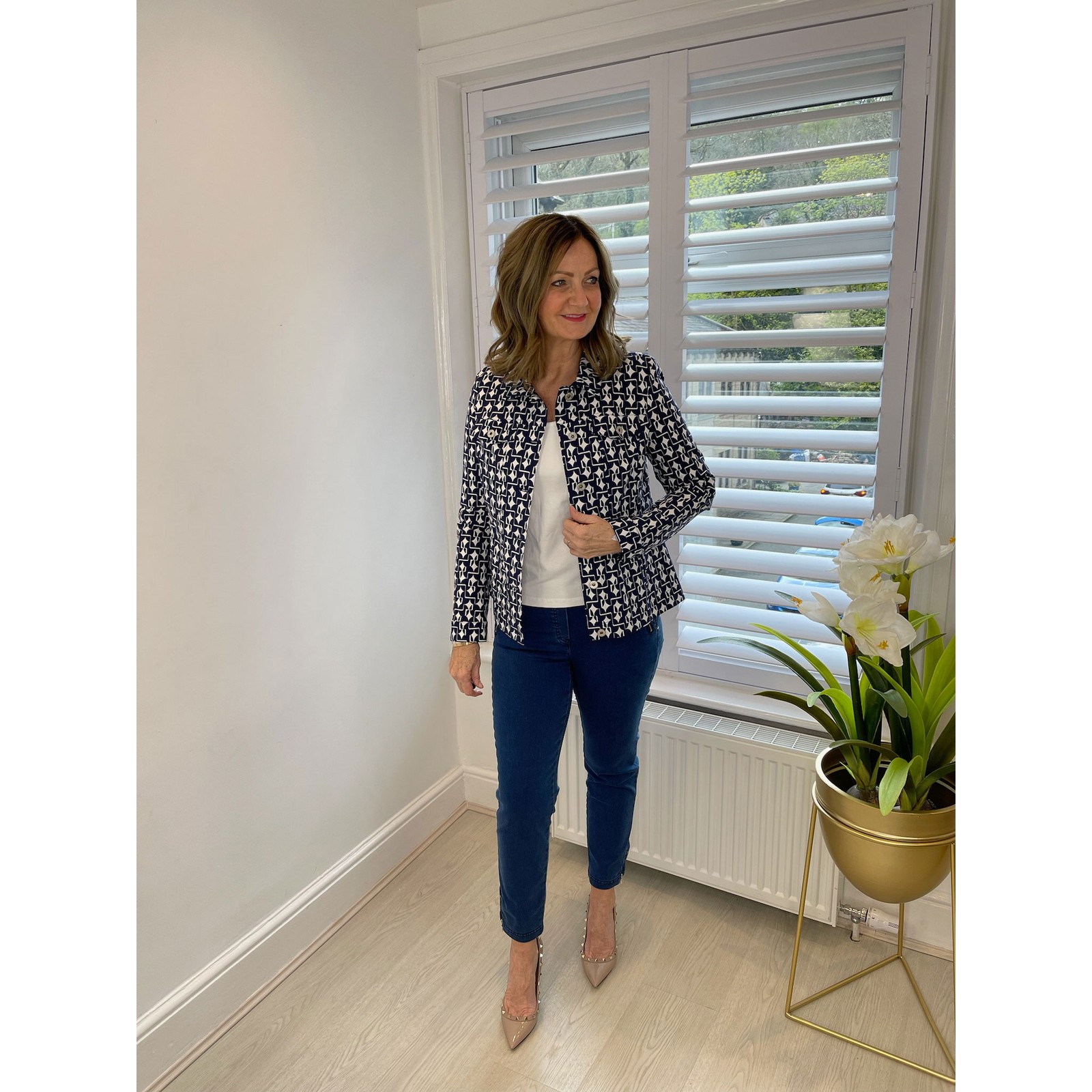 Robell Circle Abstract Happy Jacket in Navy