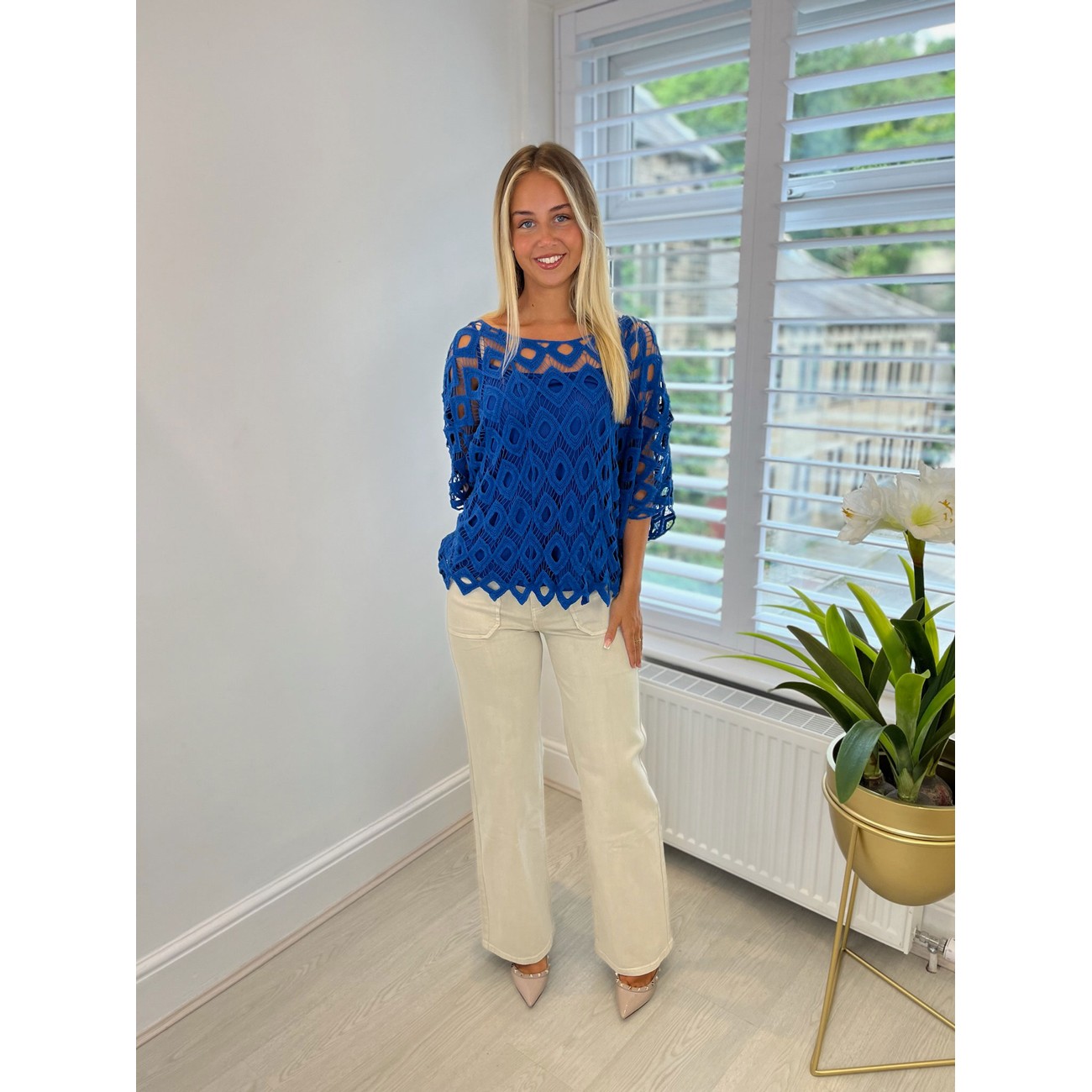 Lucy Cobb Cyprus Crochet Top in Royal