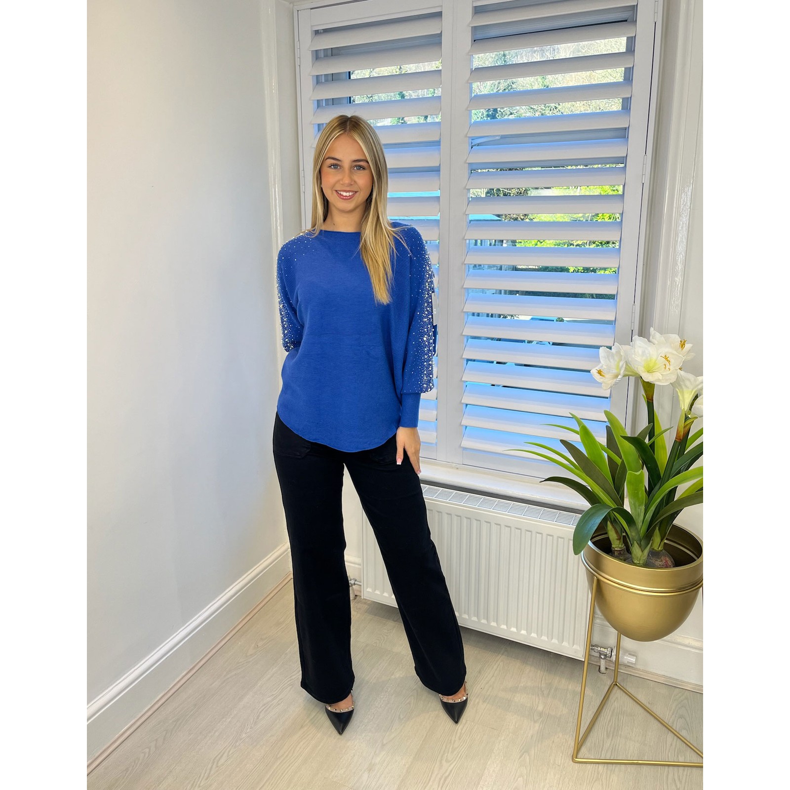 Lucy Cobb Toni Pearl Sleeve Jumper in Royal