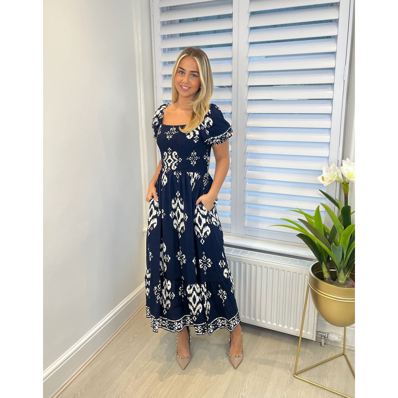 Lucy Cobb Bianca Midi Dress in Navy
