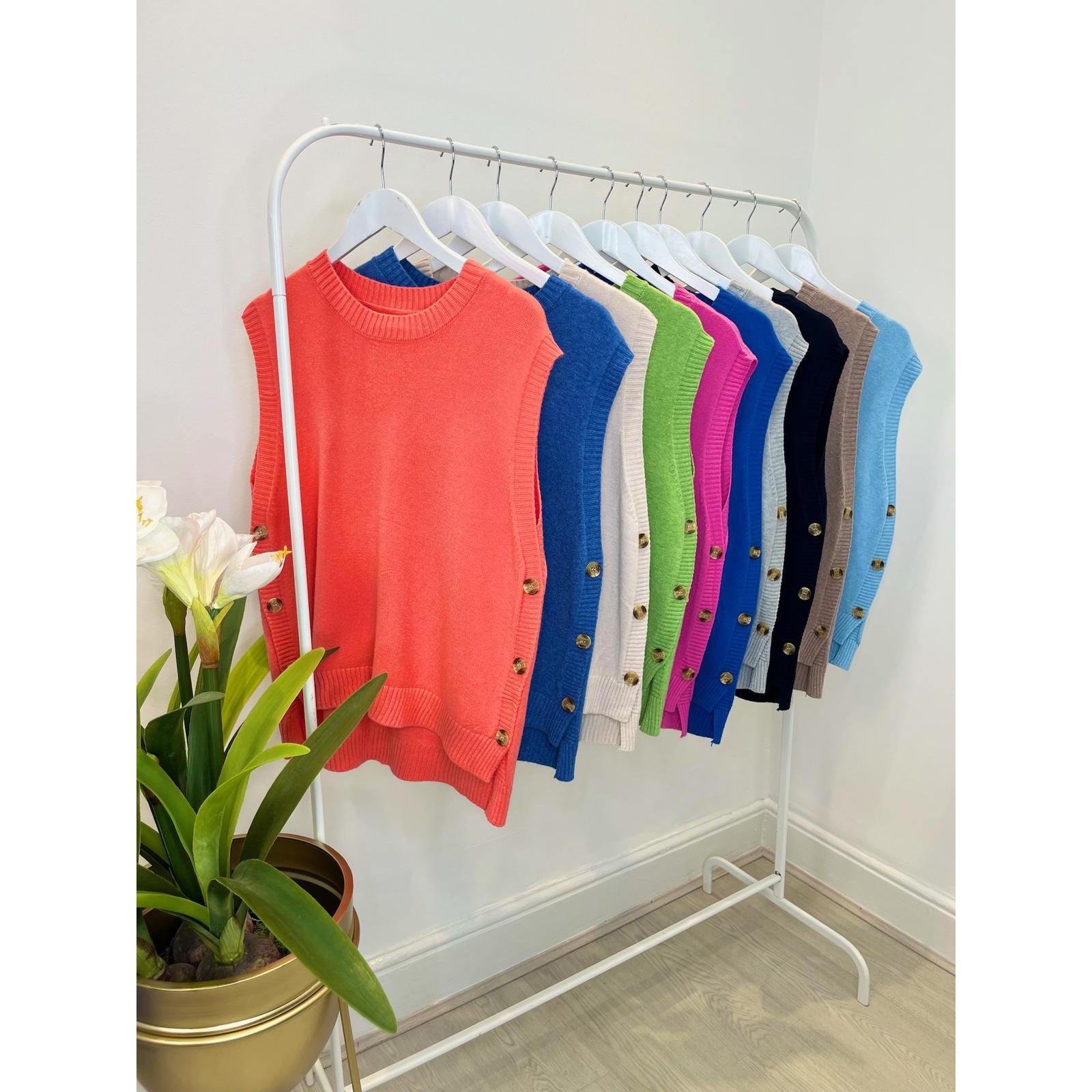 Lucy Cobb Brianne Button Knit Tank in Light Taupe