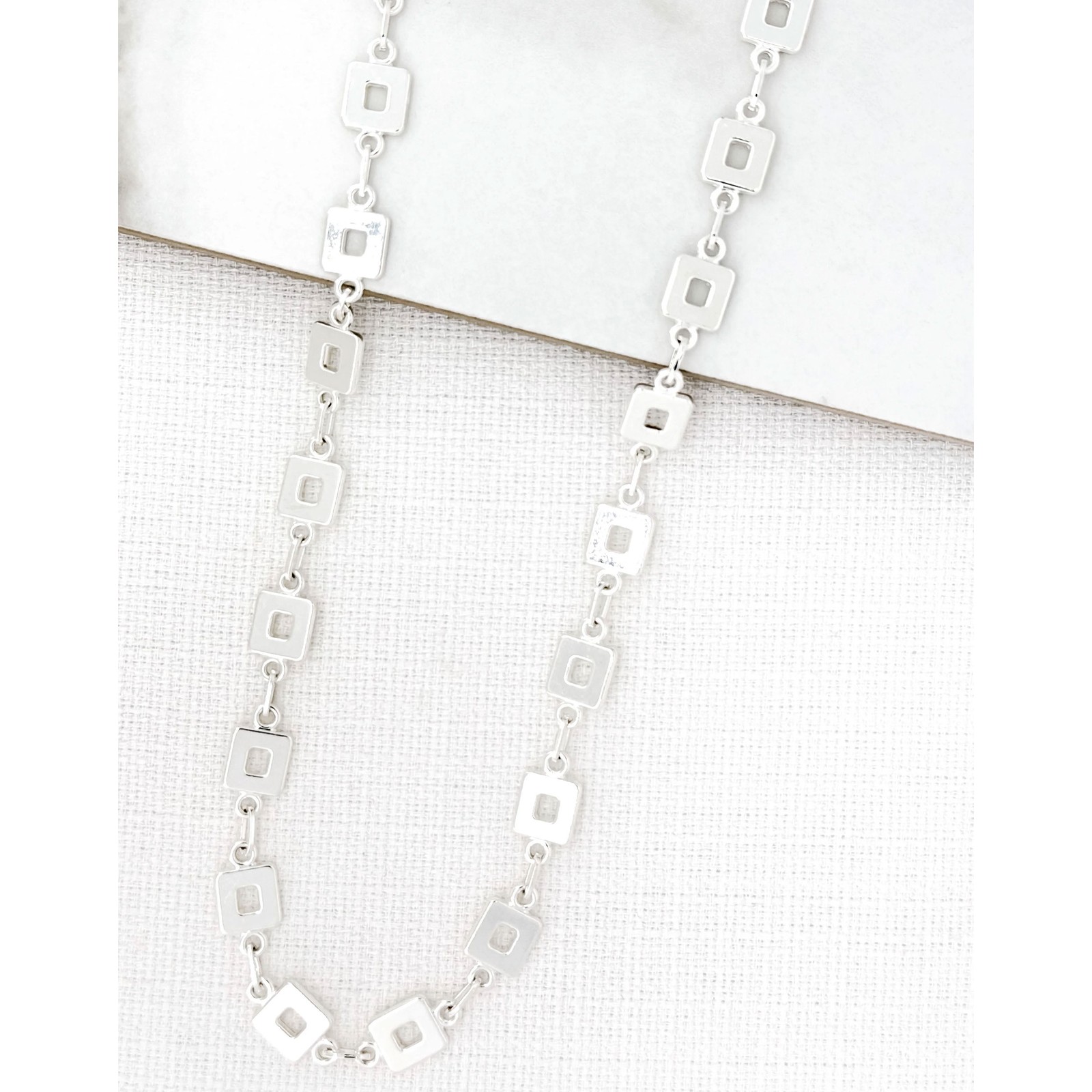 Envy Small Square Chain Long Necklace in Silver