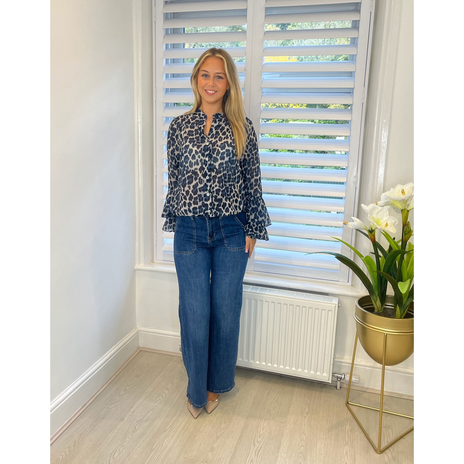 Lucy Cobb Abba Blouse in Navy Leopard