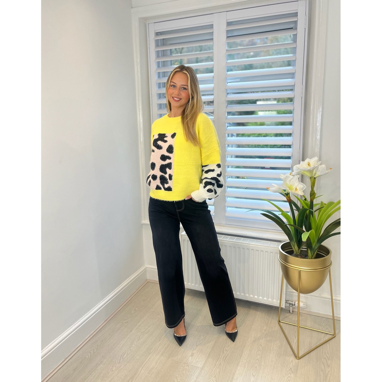 Lucy Cobb Ava Animal Print Jumper in Yellow